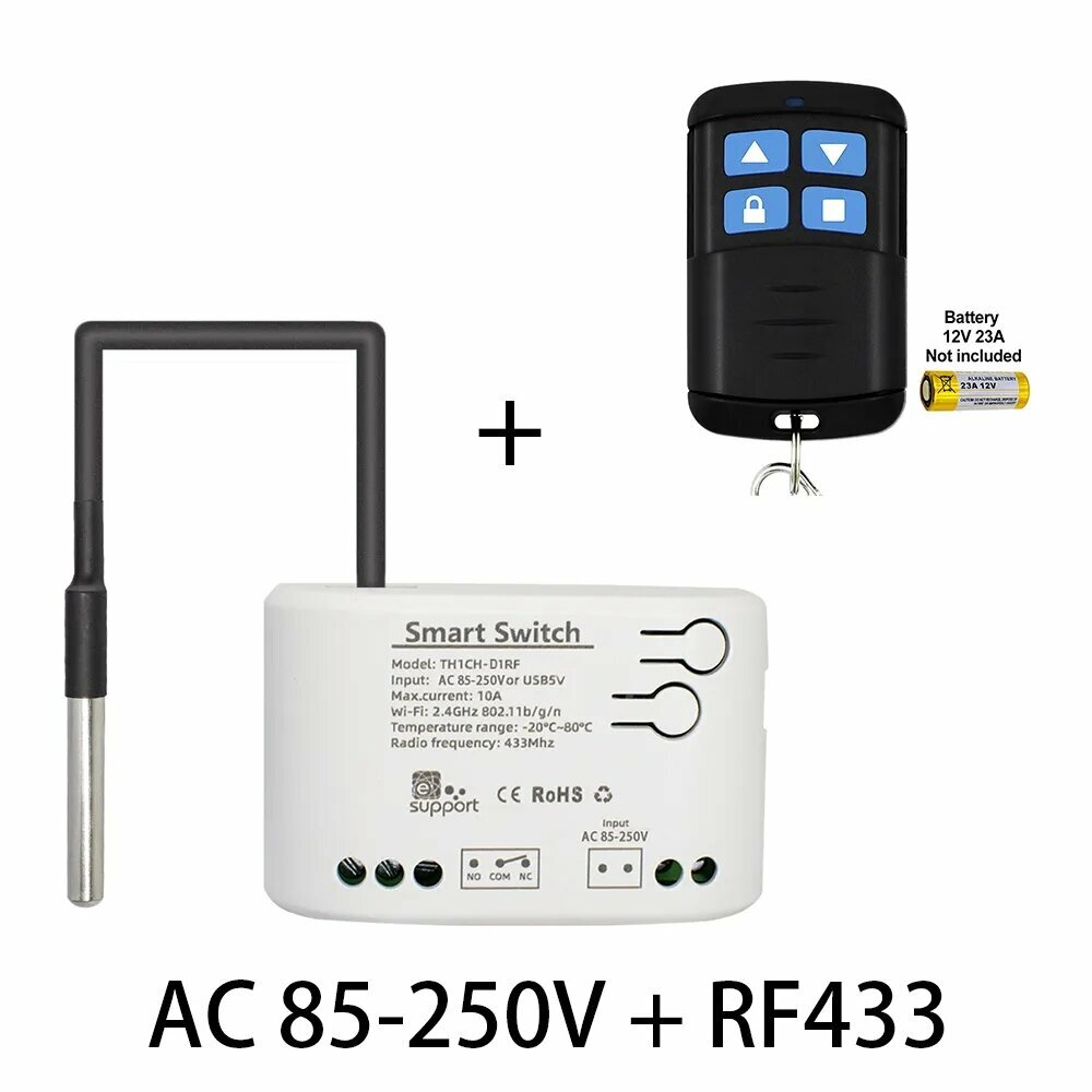 Умный Wi-Fi термодатчик-реле Ewelink (10А/2000Вт) с функцией интеллектуального термостата. Совместим с приложением eWelink, Alexa и Google Home