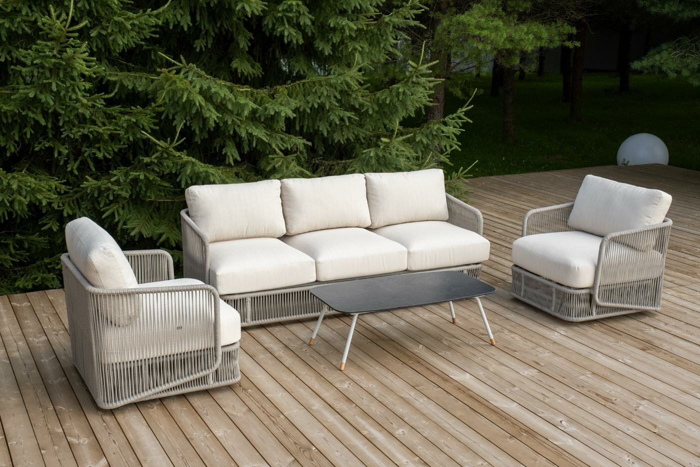 Лаунж зона 4SIS "Альбано" лаунж-зона 5-местная плетеная из роупа (веревки), каркас алюминиевый светло-серый, роуп серый меланж арт. ALBS3C2TJ-4-SET