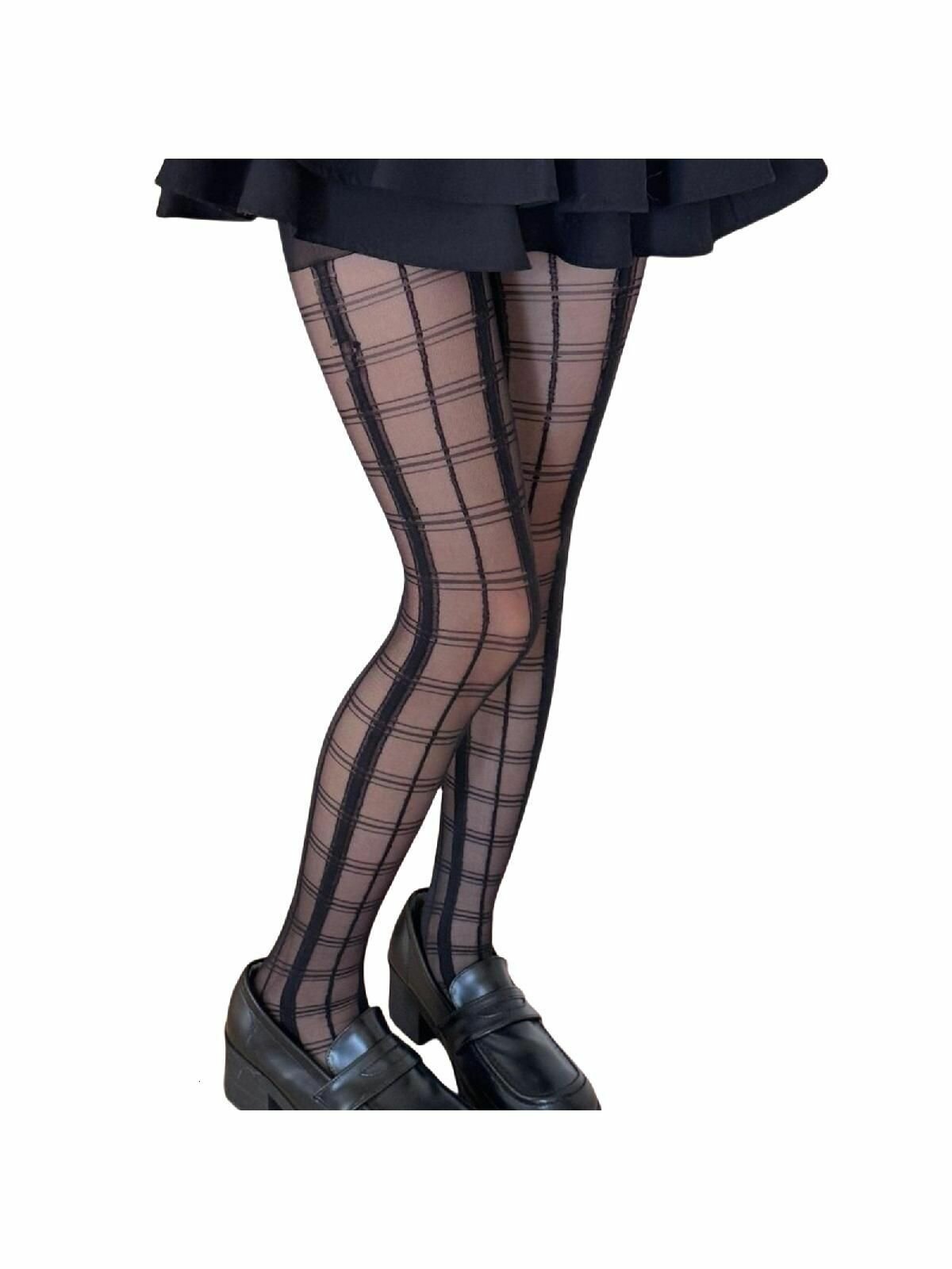 Женские черные колготы в клетку, Черный