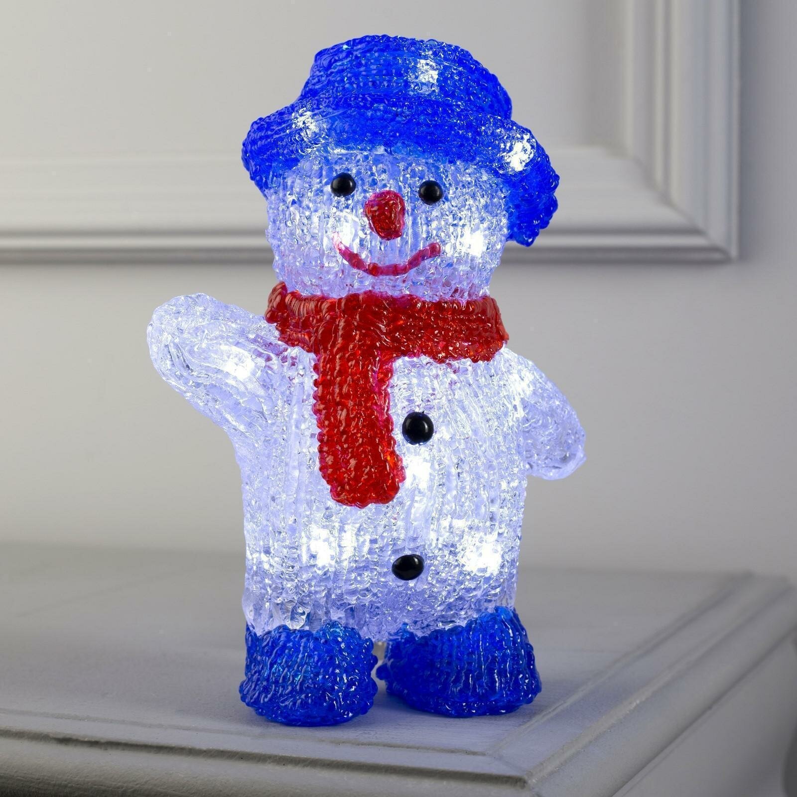 Светодиодная фигура «Приветливый снеговик» 13×20×8 см, акрил, 10 LED, батарейки ААх2 (не в комплекте), свечение белое