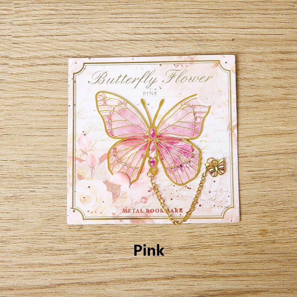 Розовая металлическая закладка "Butterfly Flower"