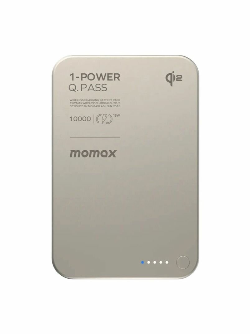 Беспроводной дополнительный аккумулятор (MagSafe) Momax 1-Power Q.Pass Qi2 10000 Ультратонкий Titanium