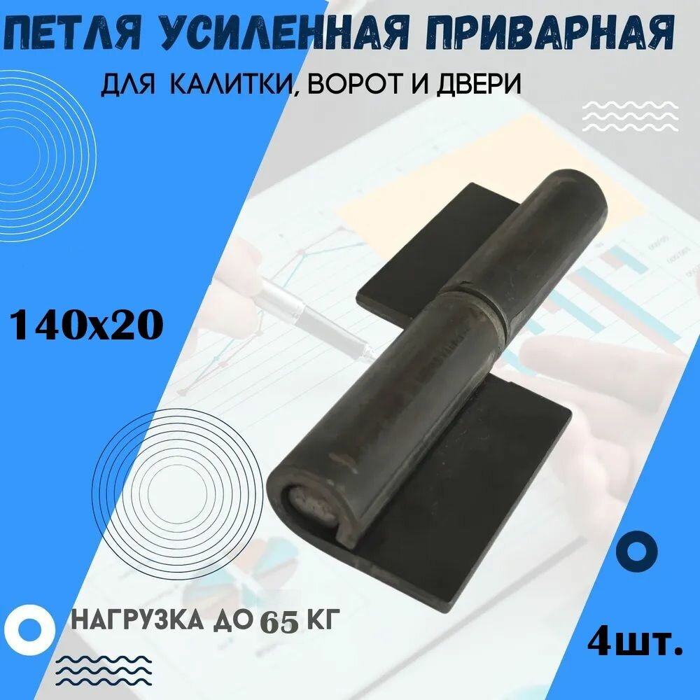 Усиленная приварная петля (4 шт.) для калитки, ворот, двери. Размер 140x20 мм с пластинами и шайбой