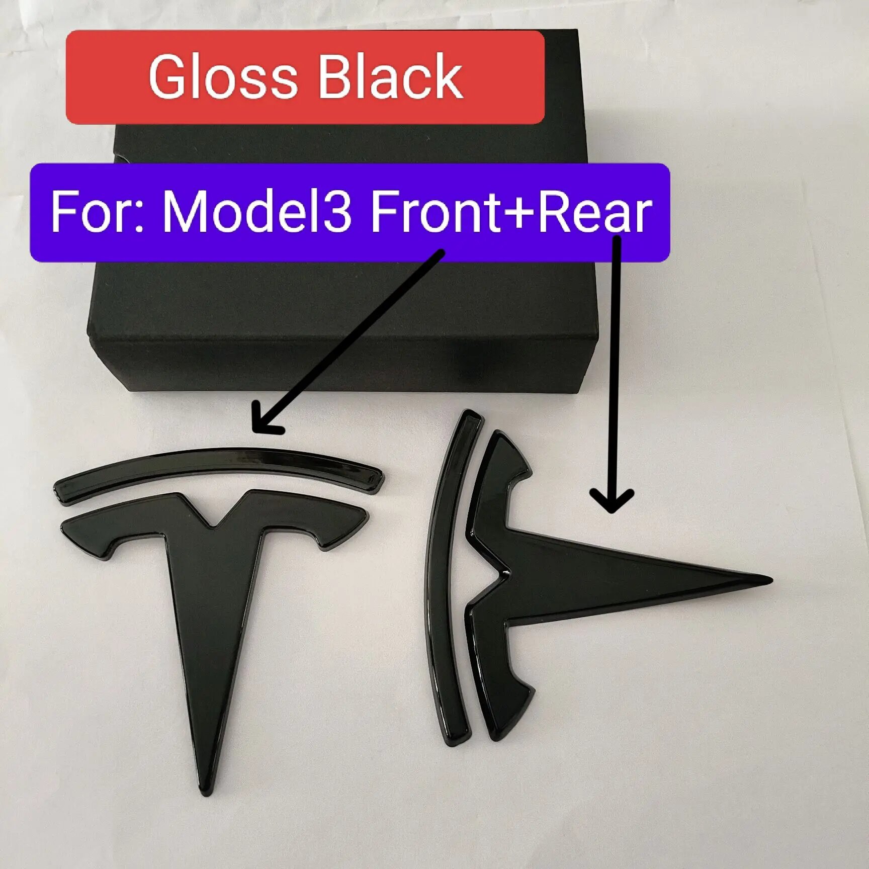 Эмблема Tesla Model 3 Gloss Black 2, передняя/задняя