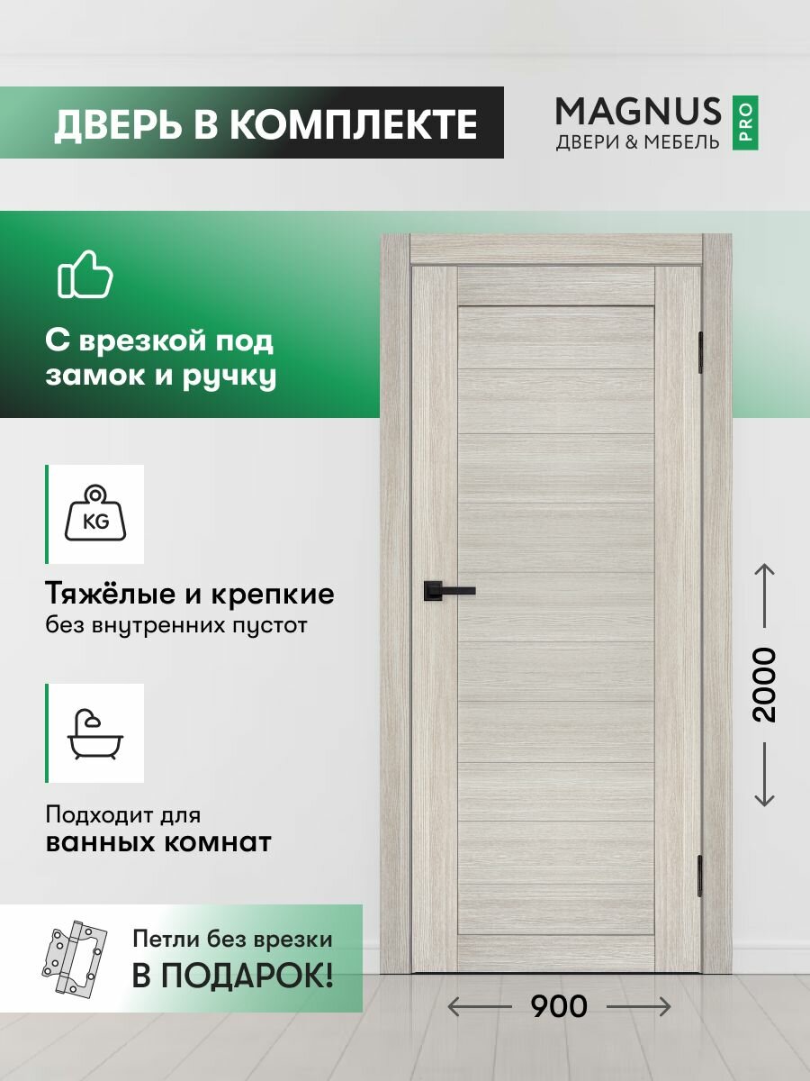 Дверь межкомнатная Delta капучино (с врезкой) комплект с коробкой и наличниками 90