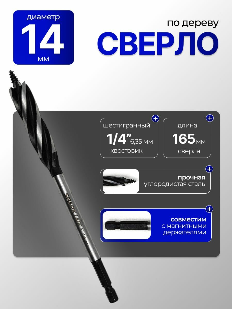 Сверло по дереву длинное 14 мм Spark Lux