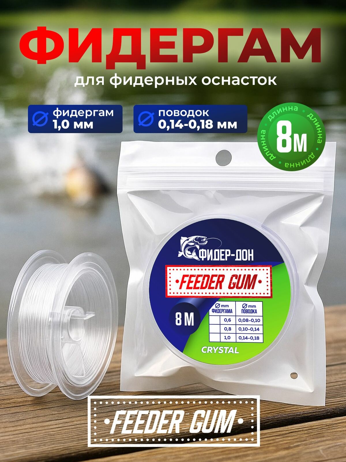 Фидергам для рыбалки (прозрачный) 1 мм - Фидерная резина (Feeder Gum /CRYSTAL) 8 метров