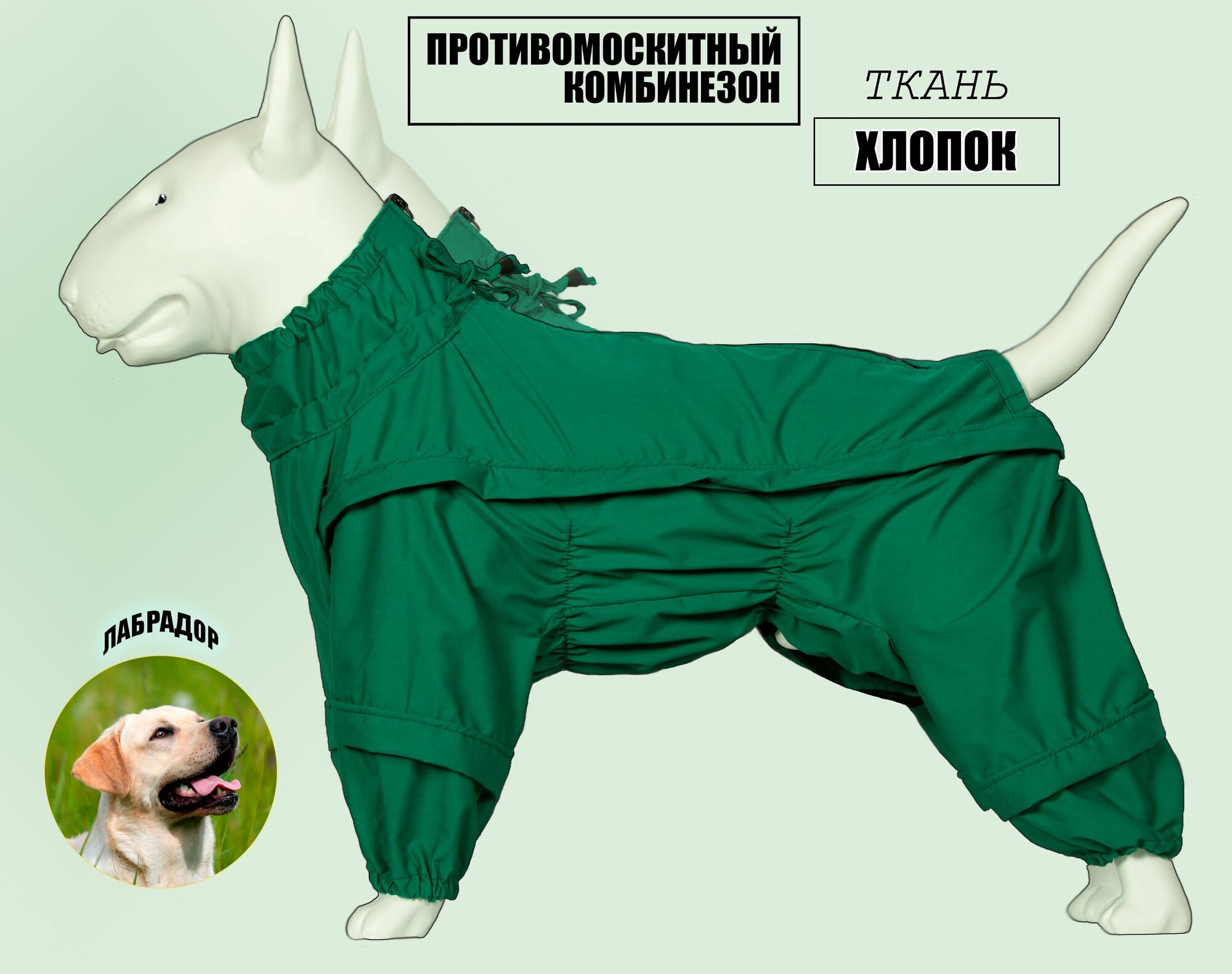 Комбинезон от клещей для лабрадора суки, цвет зеленый