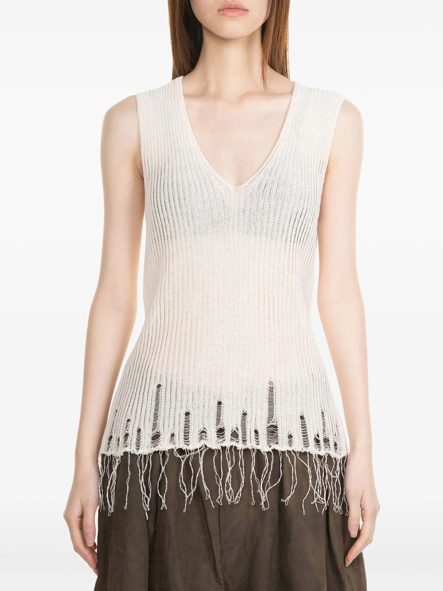Топ Distressed fringed top