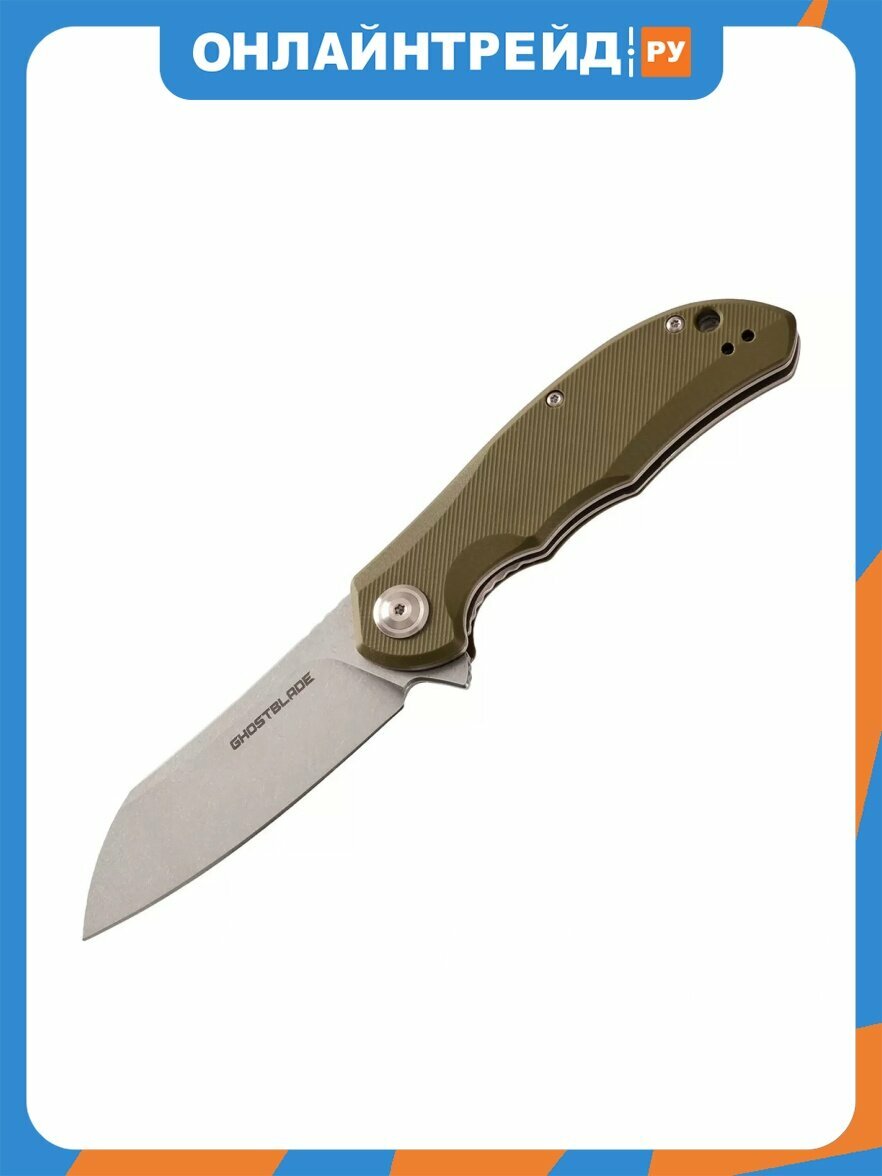 Ghostblade Нож складной Banshee, сталь D2, 58-62 HRC, Sheepfoot, рукоять G10 оливковая, замок Liner lock, флиппер, 128 г