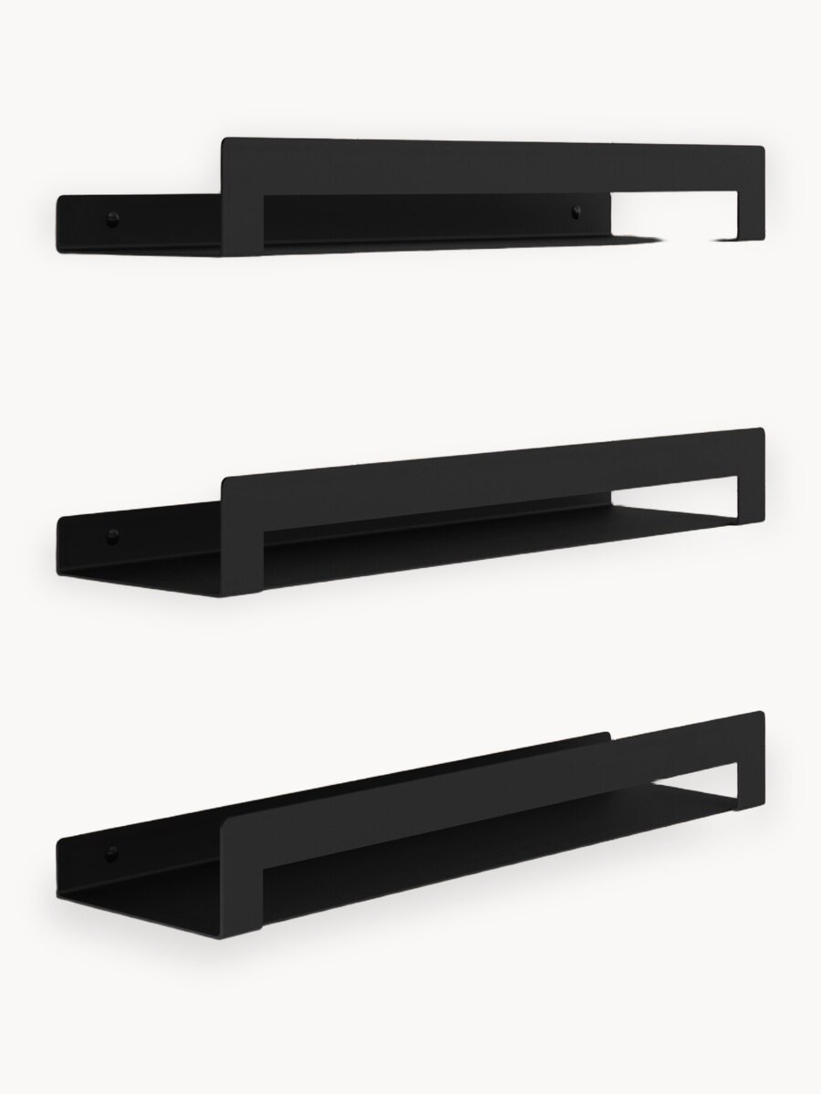 Полки Metalliroom для ванной, металл, черные, 3шт, навесные, 40x11х3,5 см