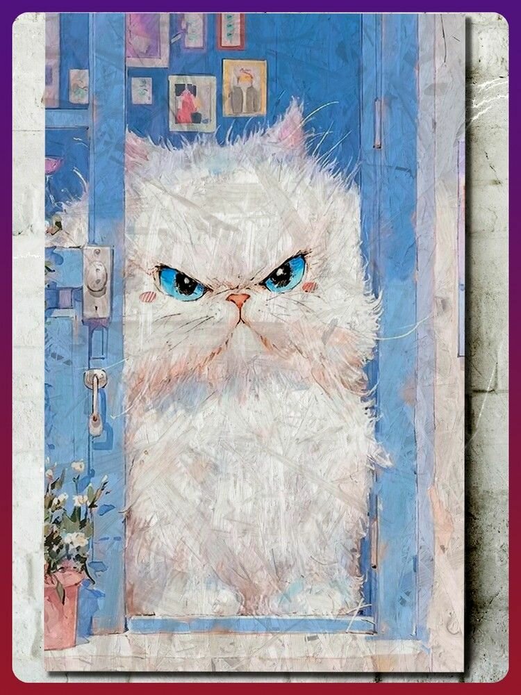 Картина интерьерная на рельефной доске злющий белый персидский кот (персидская кошка, милота, пейзаж) - 22510022