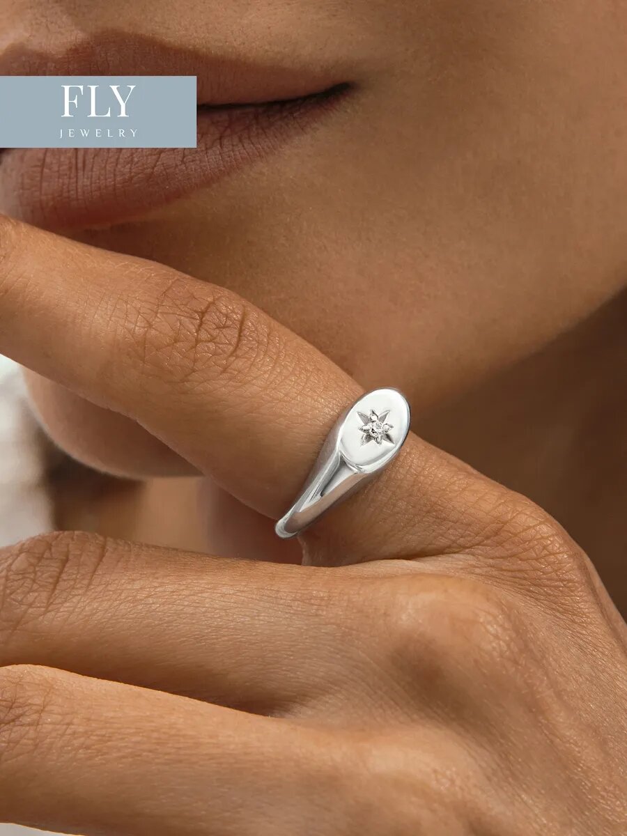 Печатка, серебро, 925 проба, родирование, фианит