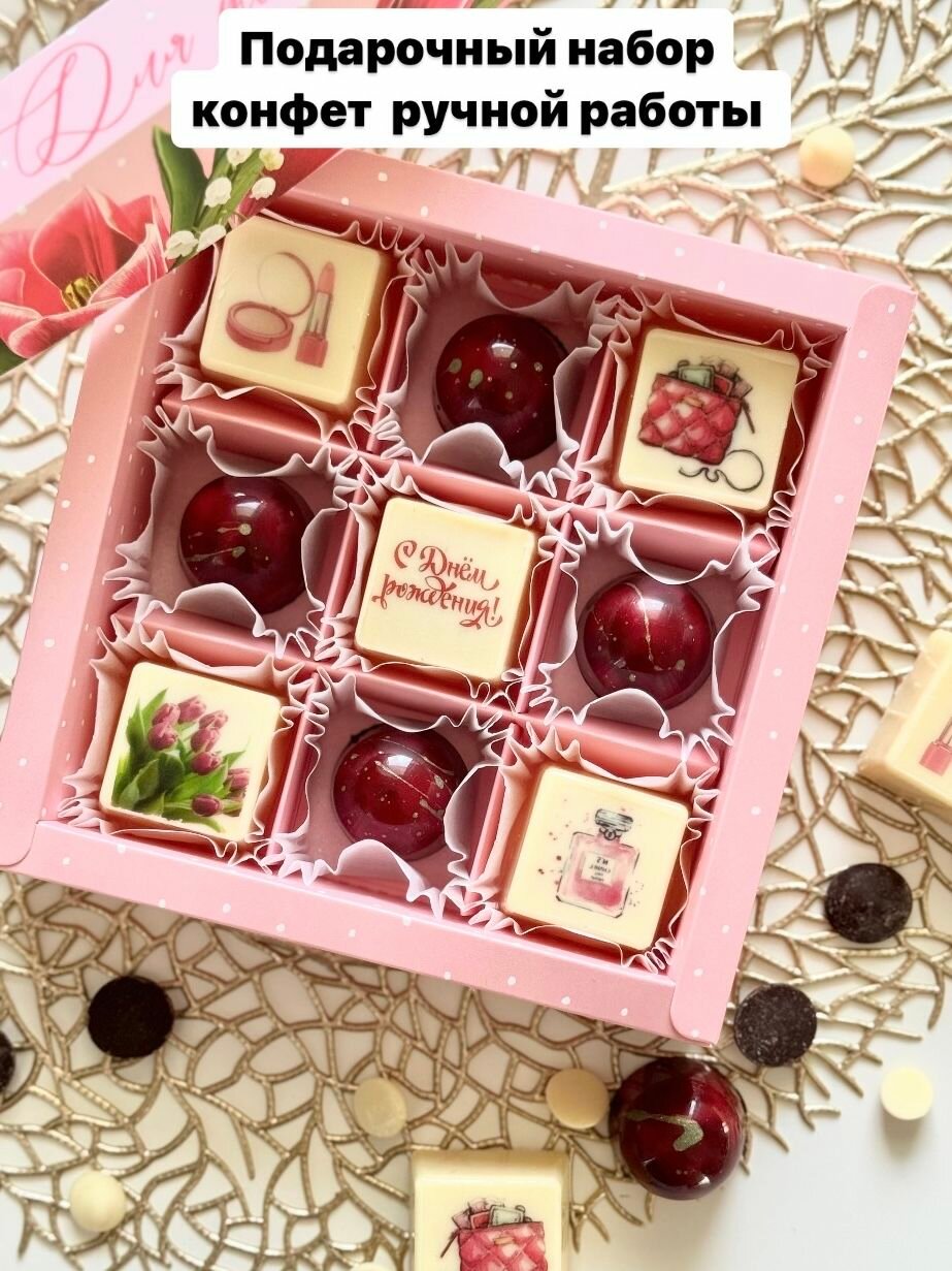 Подарок на день рождения. Конфеты ручной работы. Бельгийский шоколад, 2 вкуса.
