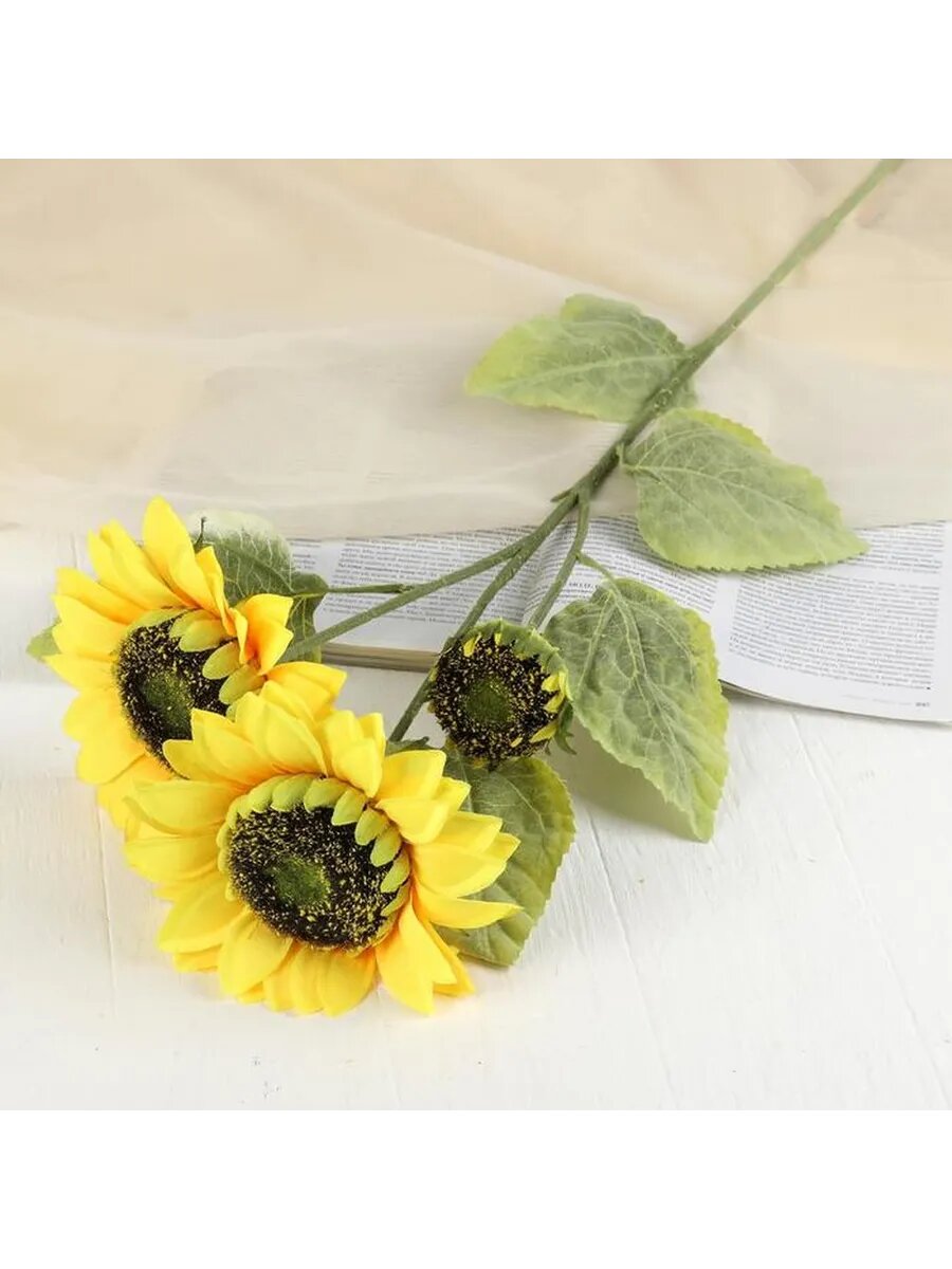 Искусственный подсолнух в букете, 87 см