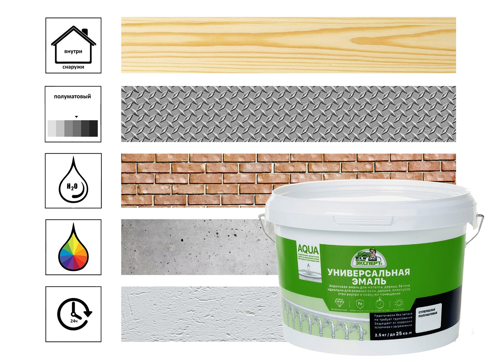 Эмаль Эксперт 27566, универсальная, белая, полуматовая, 2.5 кг