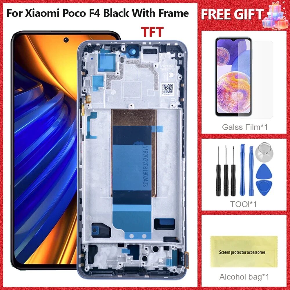 6,67 "AMOLED для Xiaomi POCO F4 ЖК-дисплей + замена дигитайзера сенсорного экрана с рамкой для POCO F4 LCD 22021211 РГ