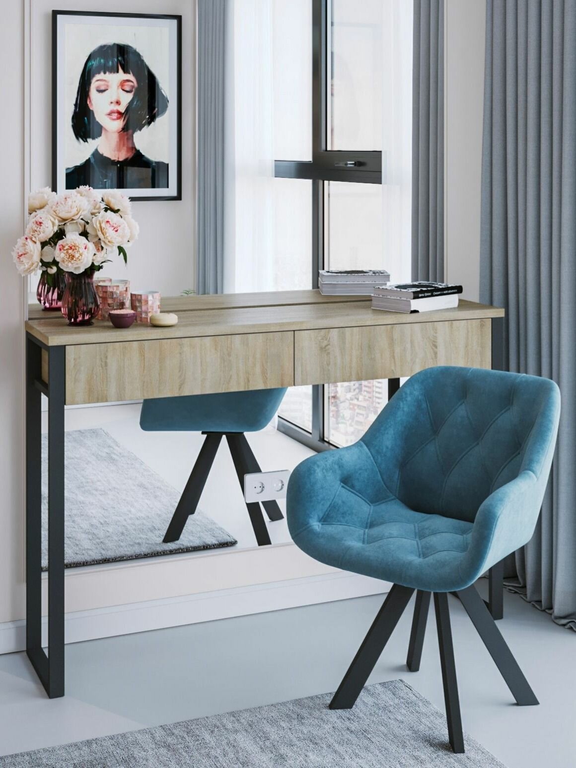 Туалетный столик Консоль Сити - мини ЛДСП EGGER: Дуб Бардолино серый в стиле лофт