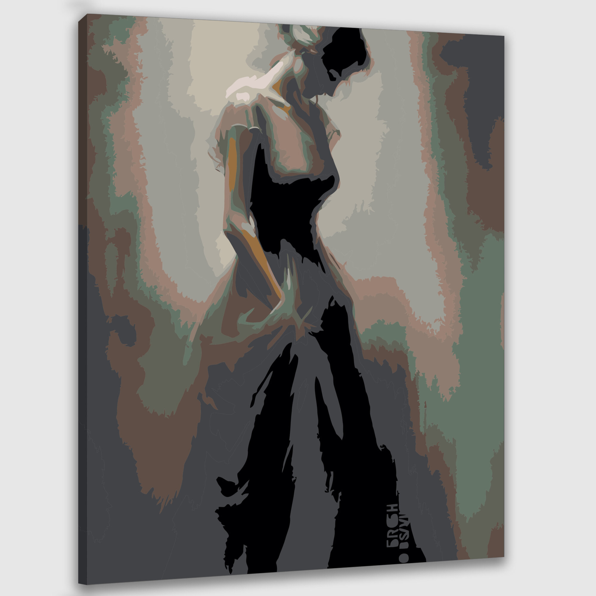 Картина по номерам 40x50 см, картина, набросок, уголь, женщина, зеленое платье, фигура, тень, линии, растушевка, грация