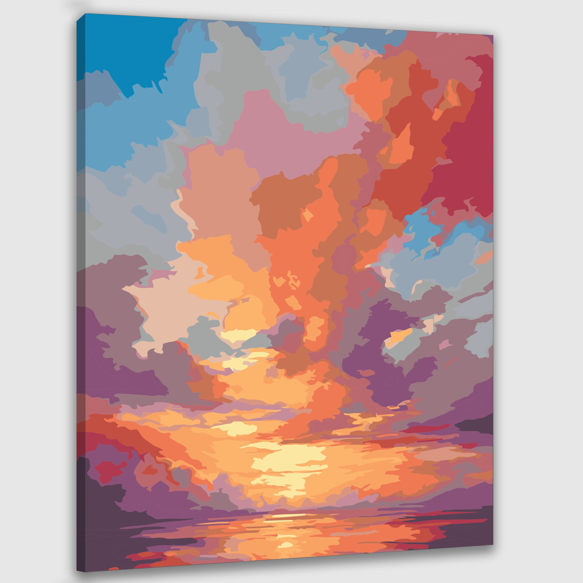 Картина по номерам 40x50 см, картина маслом, закат, огненные тона, оранжевый, розовый, пурпурный, небо, мазки кисти