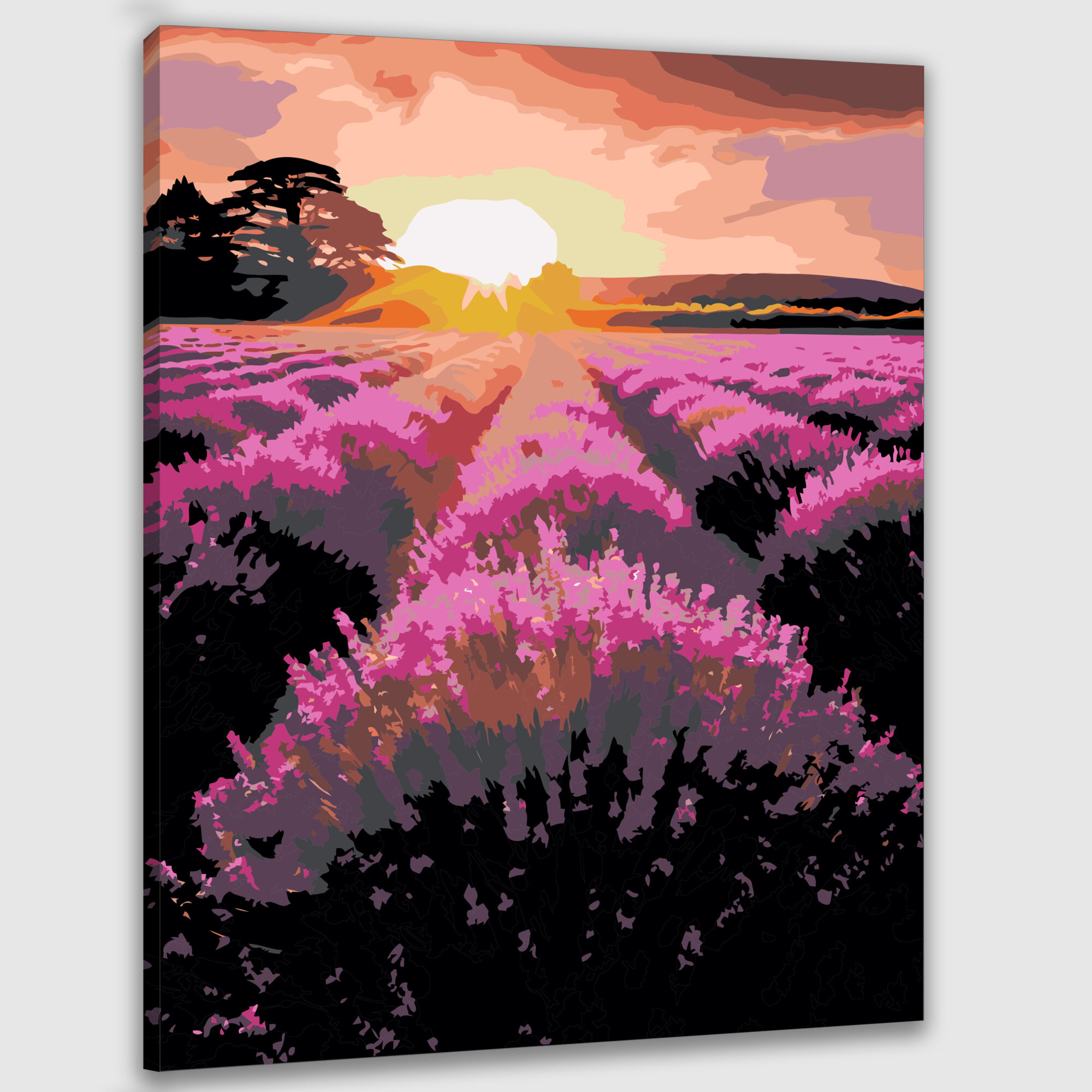 Картина по номерам 40x50 см, фотография, поле лаванды, цвет, глаза, аромат, фиолетовые цветы, зеленая листва
