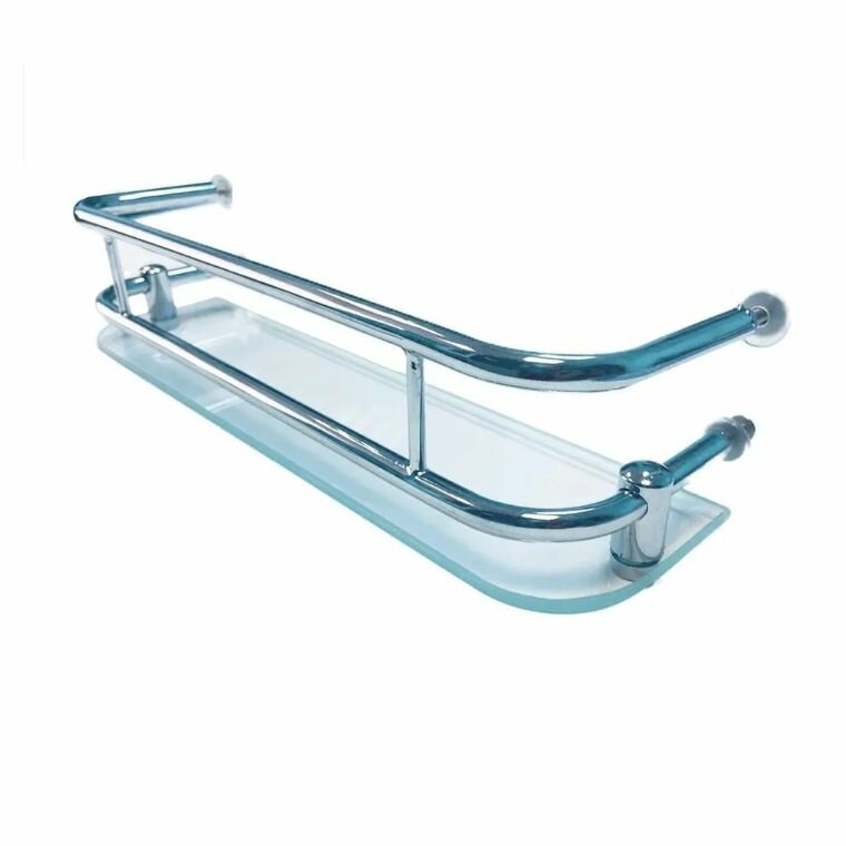 Полка душевой кабины стеклянная 320 мм, толщина стекла 6 мм, двойной хром зеркальный бортик, крепеж в комплекте