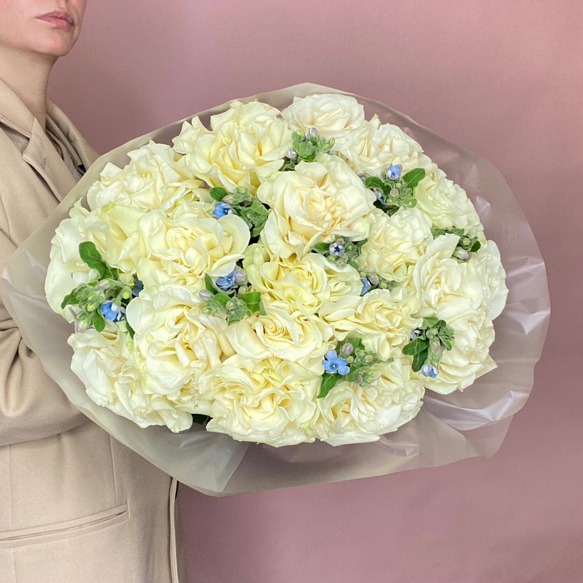 Нежный букет (французские розы 19 шт, оксипеталум 10 шт.), высота букета 50 см