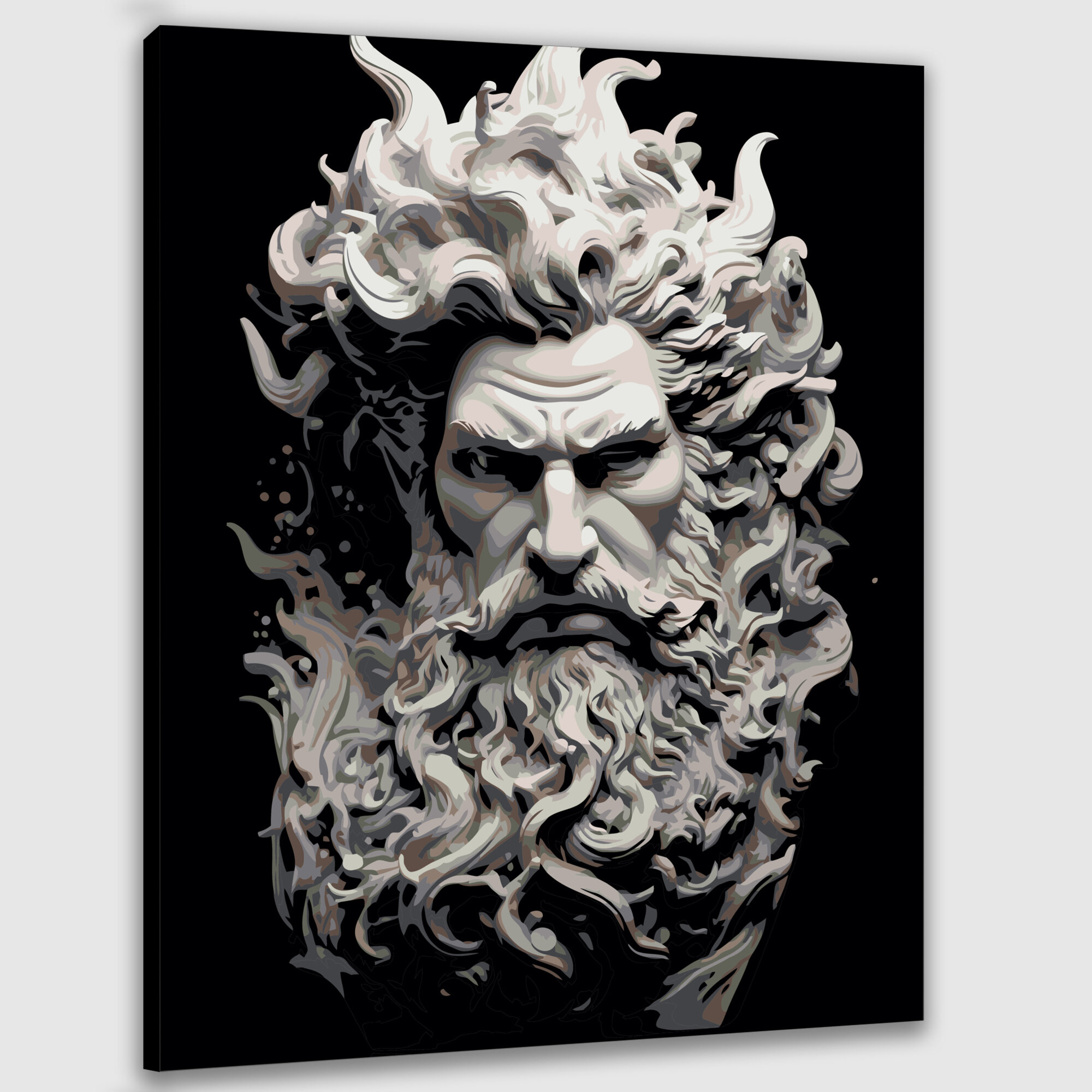 Картина по номерам 40x50 см, Посейдон, керамическая скульптура, древнегреческая мифология, бог моря, детали