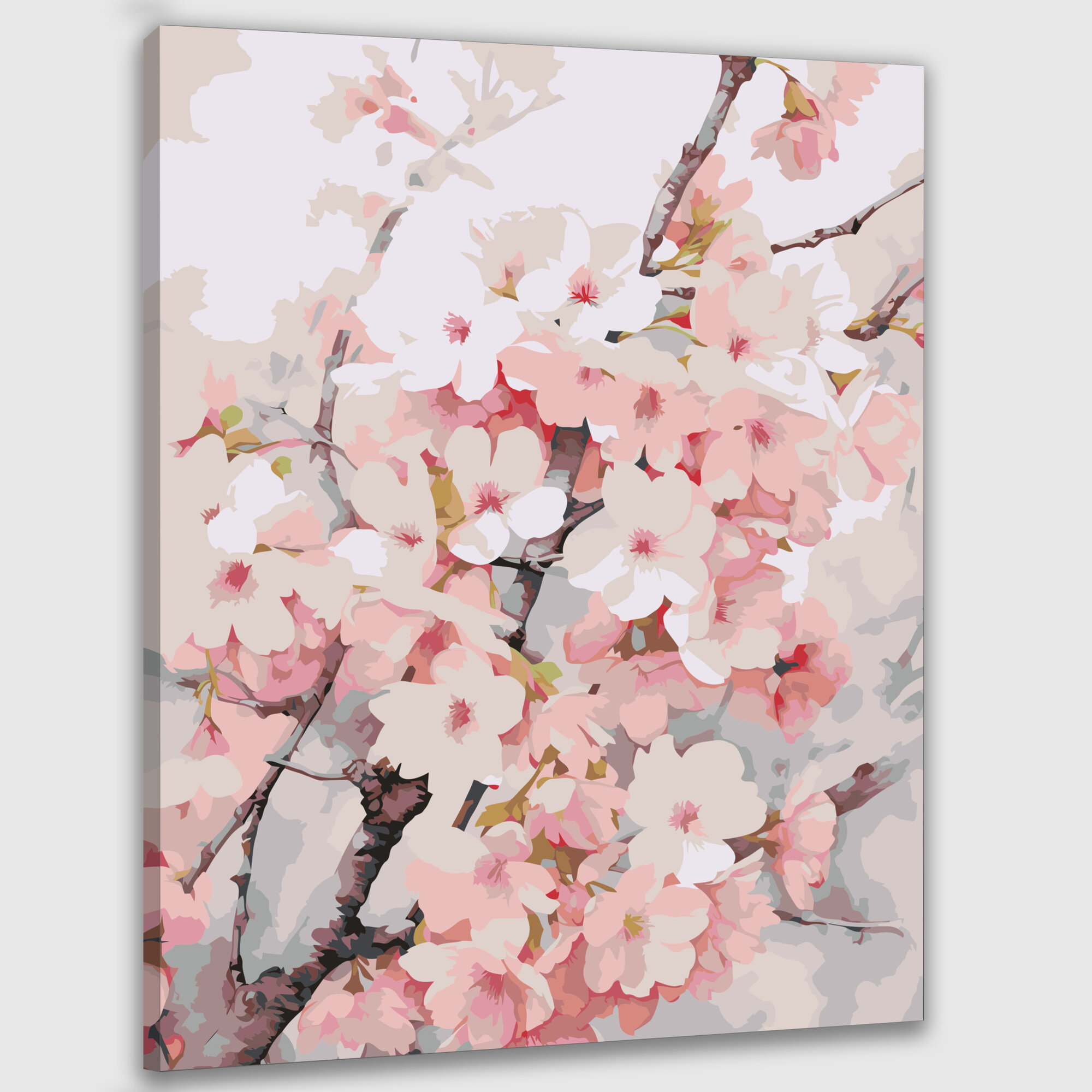 Картина по номерам 40x50 см, акварельная картина, сакура, японский сад, цветущая сакура, пастельные тонами