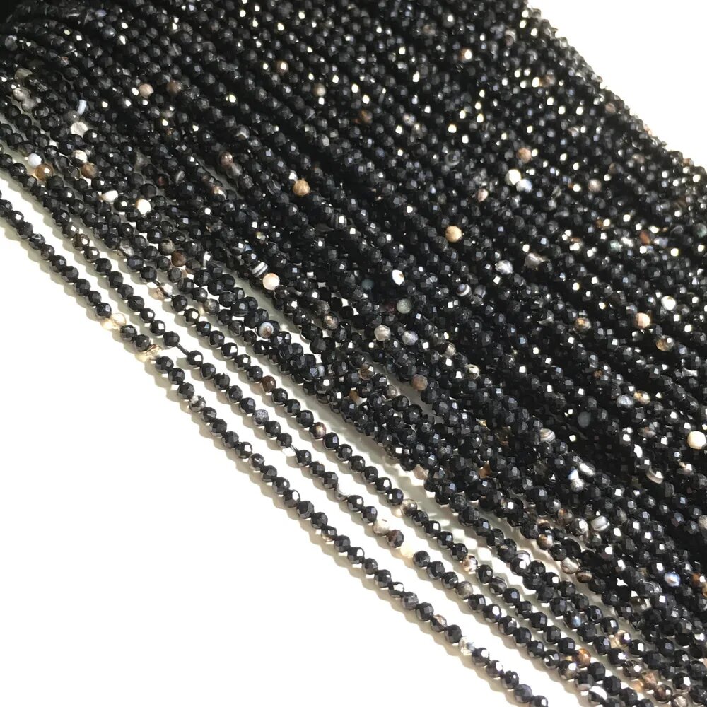 Граненая бусина из агата, натуральный камень, 2-3 мм Черный, 3 мм, Black Agate