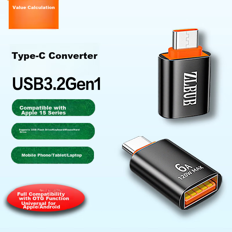 Value Count Type-C Adapter USB3.2Gen2 for Apple 15 Android Huawei Phones OTG Data Converter Head Compatible with USB Drives, IPad, Tablet, Headphones, Keyboard, Mouse, Car Charger Connector