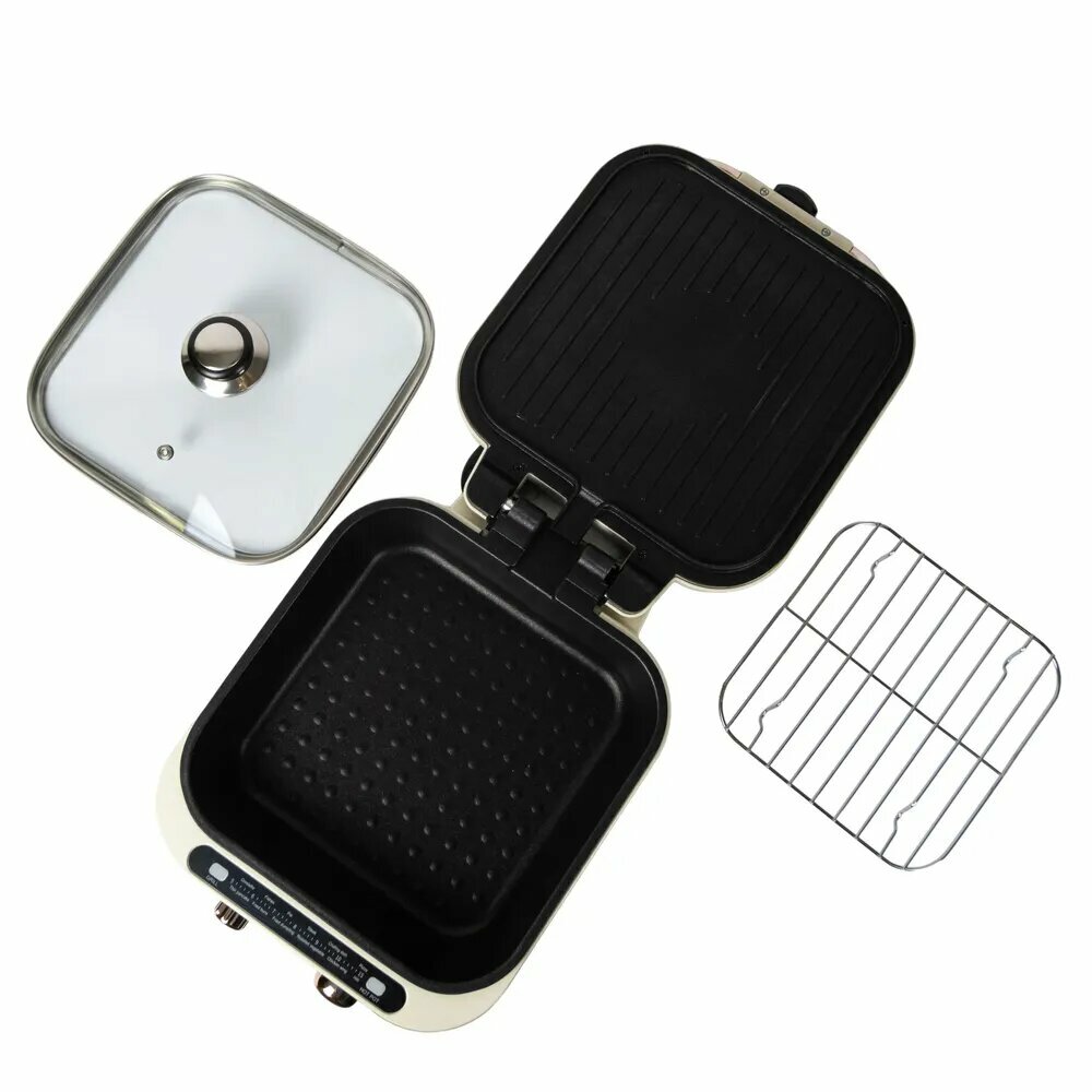 Гриль электрический 3 в 1. Электросковорода, гриль, пароварка. Белый