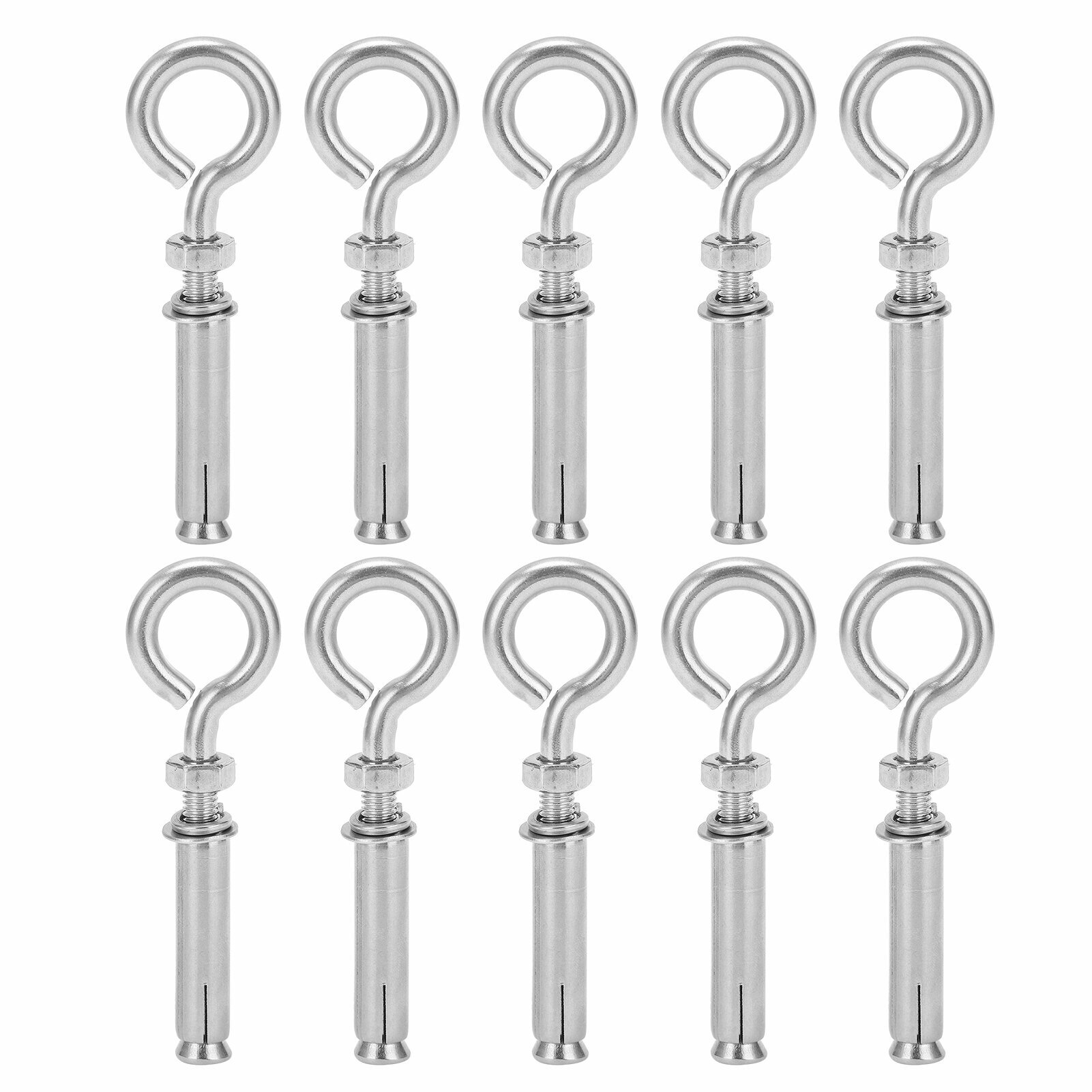 10 шт. распорных винтов с закрытым крюком, нержавеющая сталь 304, серебристый, M8x60 мм, для бетонных стен.