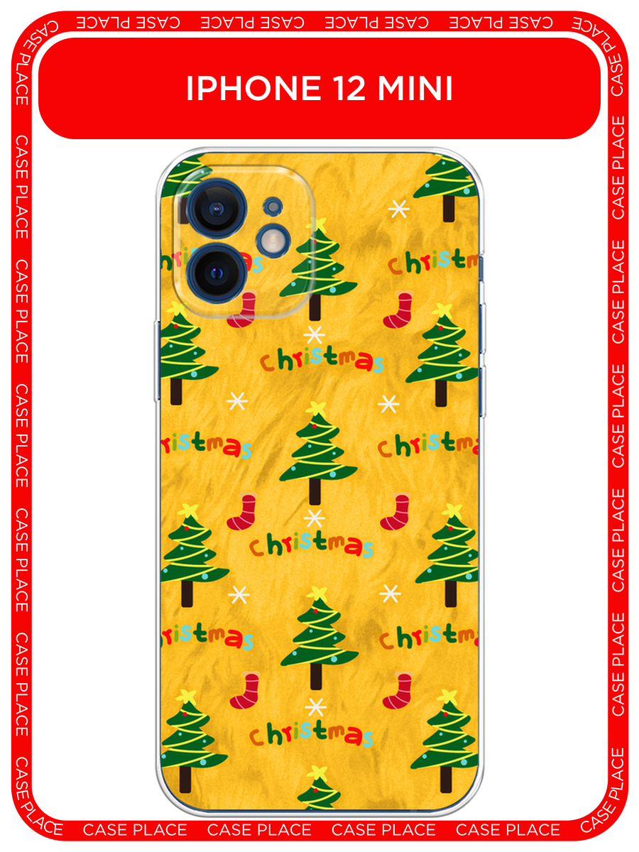 Чехол на Apple iPhone 12 mini / Айфон 12 Мини с принтом Ёлочки на жёлтом паттерн