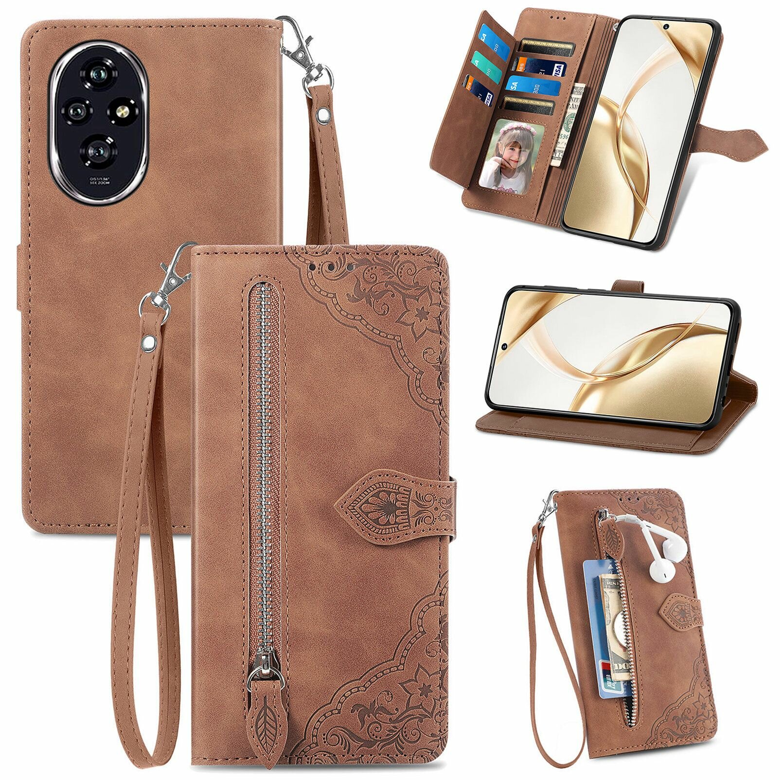 Чехол книжка для Honor 200 кошелек на молнии Чехлы для мобильных телефонов