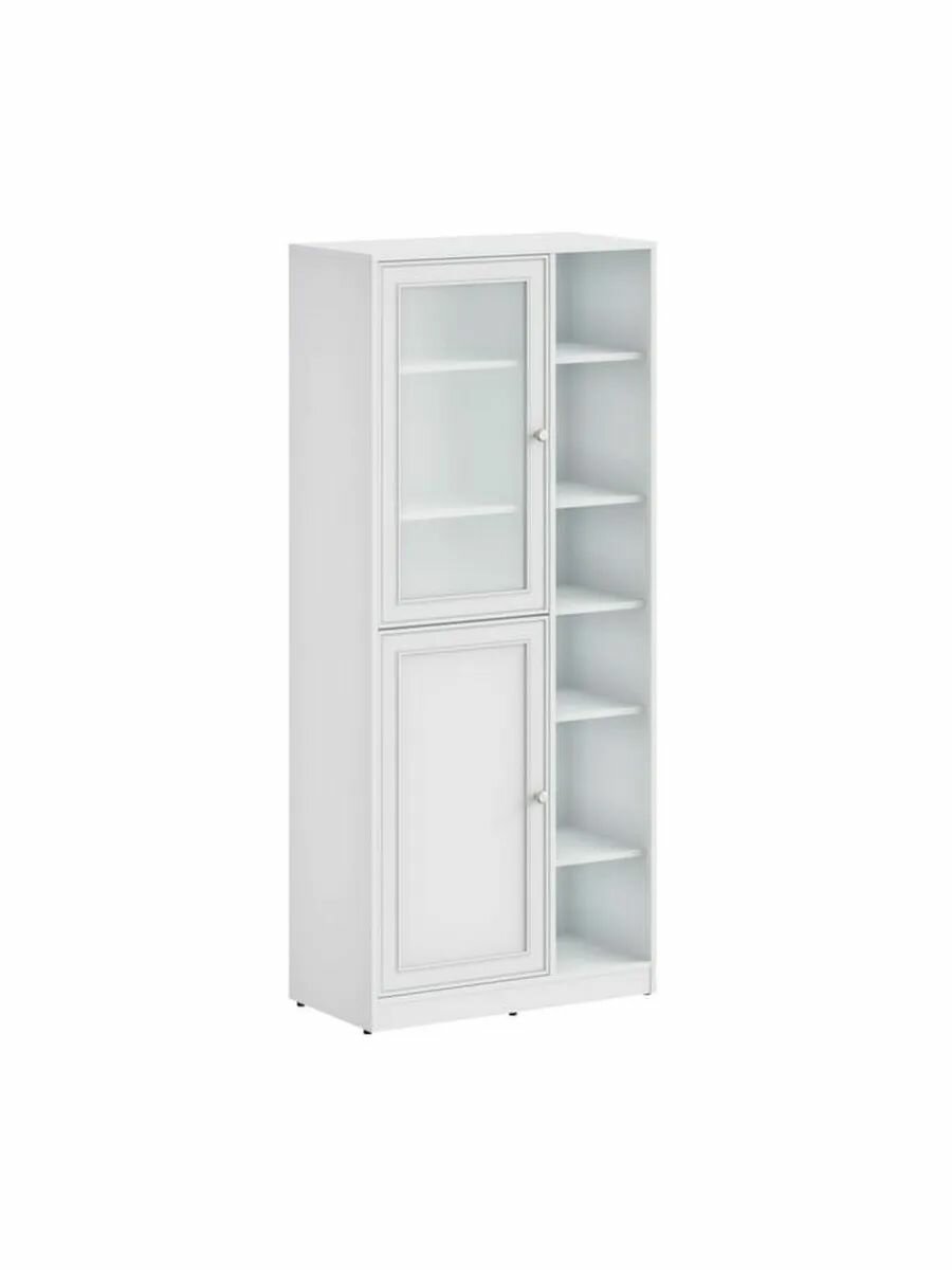 Шкаф-витрина Люсиль с нишей, с полками, с комбинированным фасадом, 78.6х40.1х180.6 см, Белый арктик