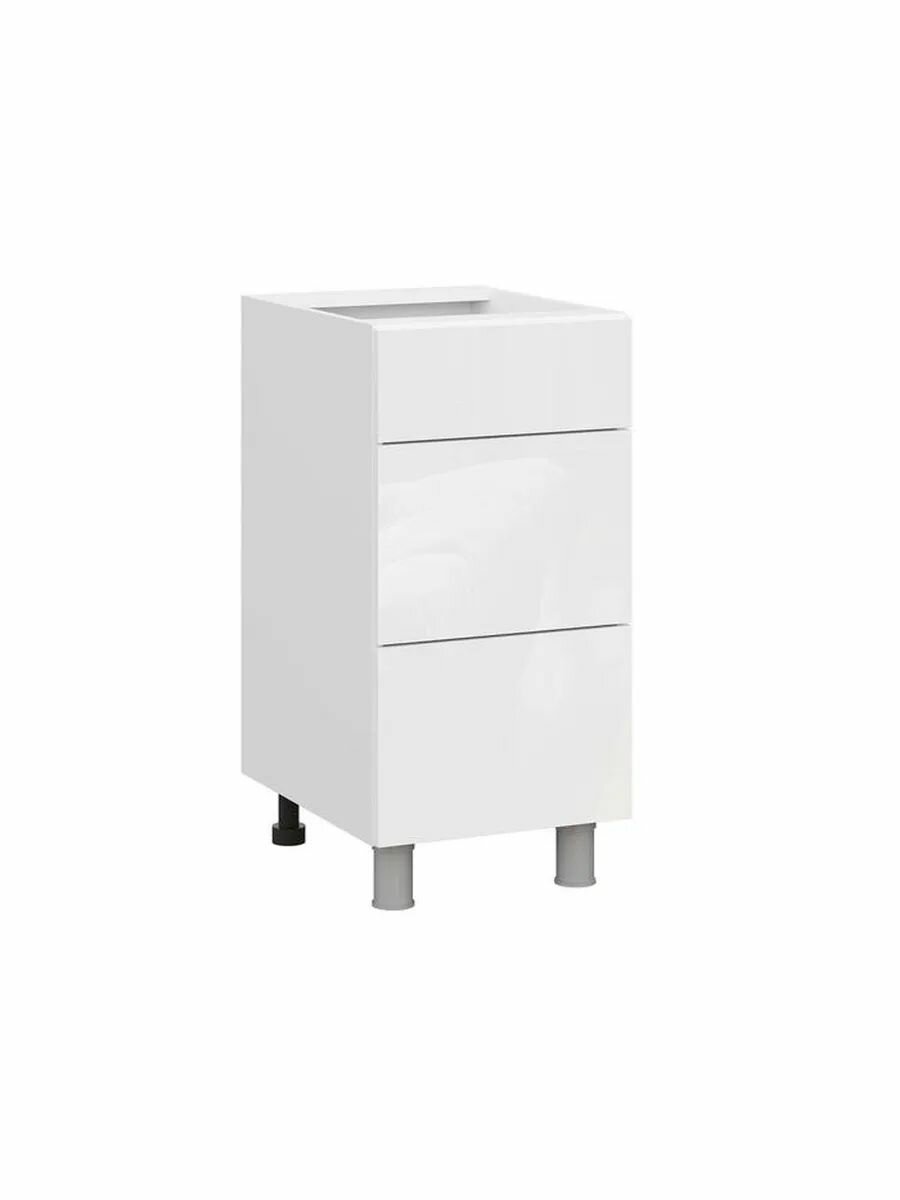Кухонный модуль напольный, стол Стрэйт с ящиками, 40х50.8х82.4 см, Белый / Белый глянец
