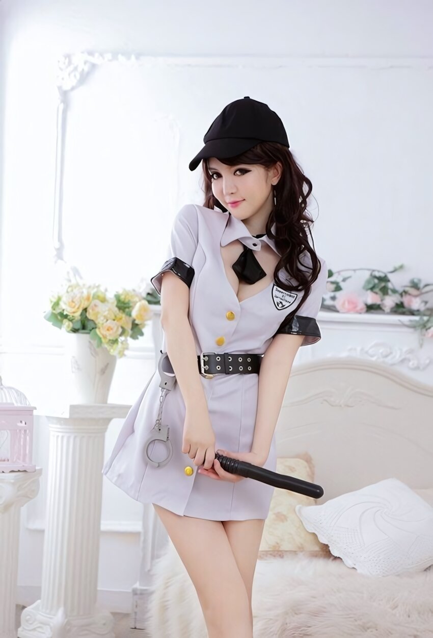 Костюм иностранного полицейского, серый, SM (42-44), платье, ремень, трусики