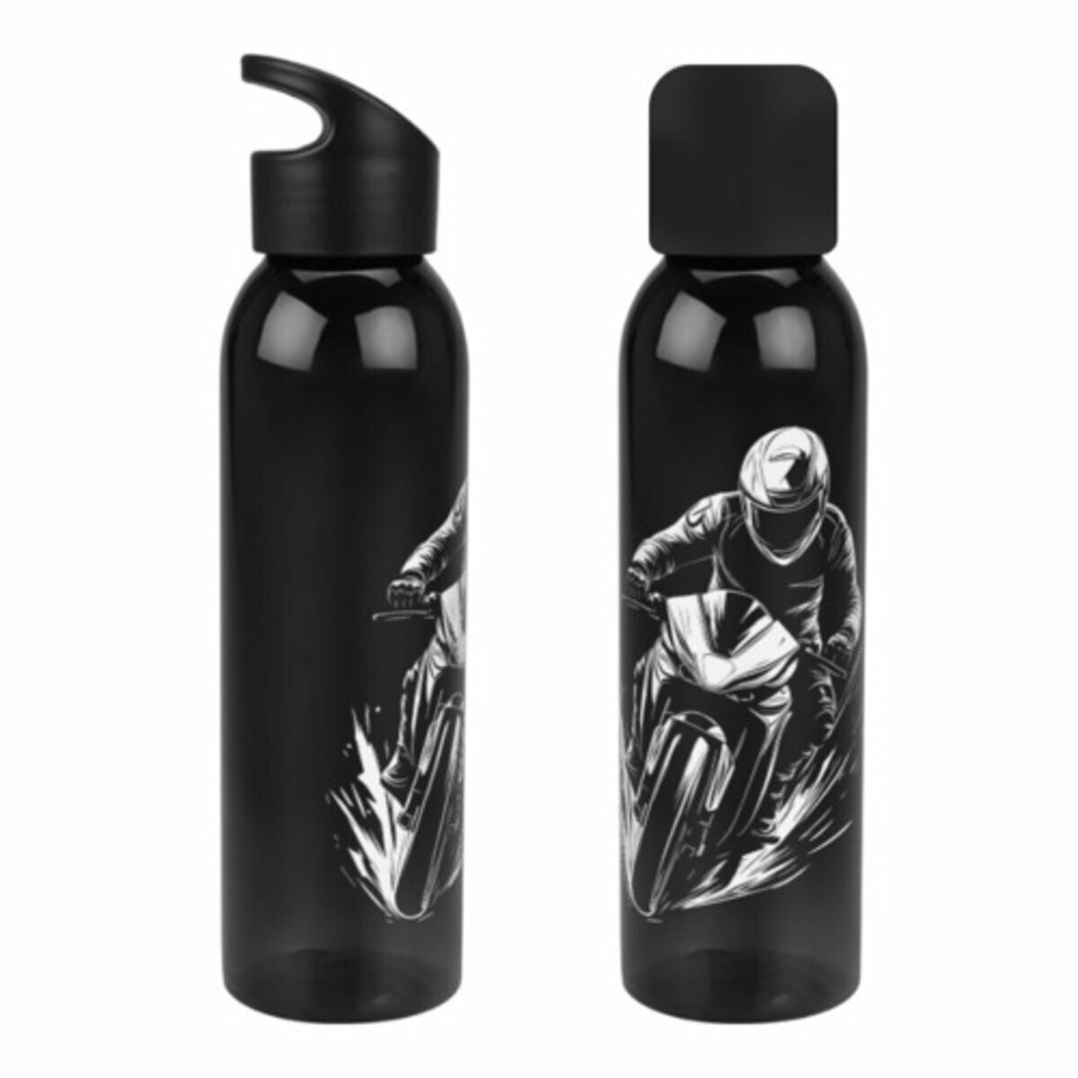 Бутылка для воды «Байкер на мотоцикле в брызгах. Экстрим, спорт» (черный)