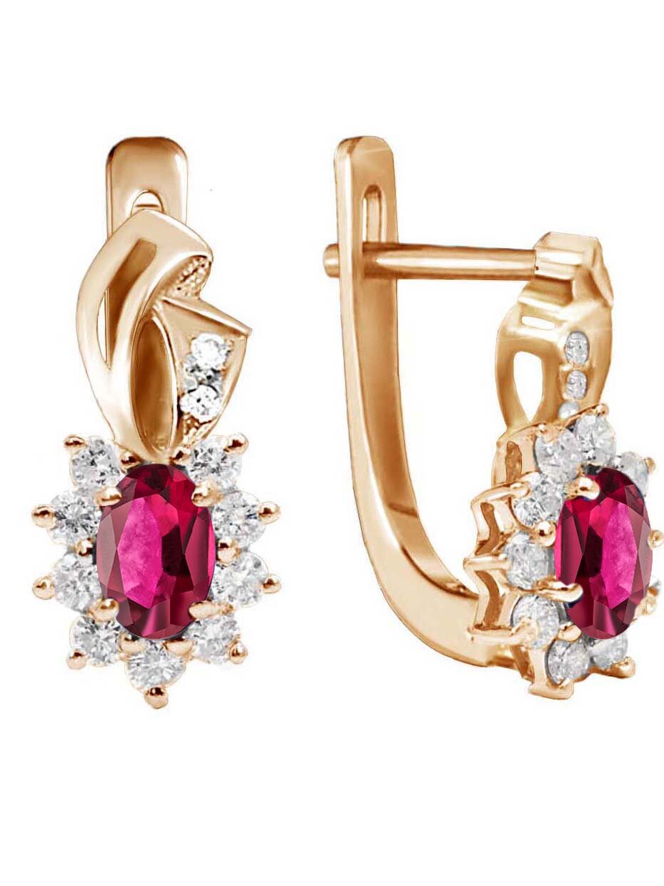 Серьги, серебро, 925 проба, золочение, рубин синтетический