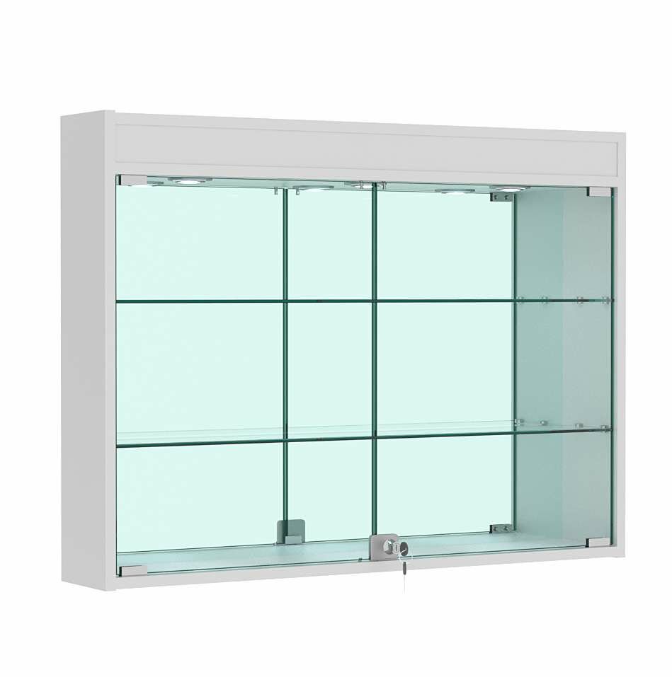 Витрина настенная №3-4А зеркальная с двумя широкими полками и фризом, Серый