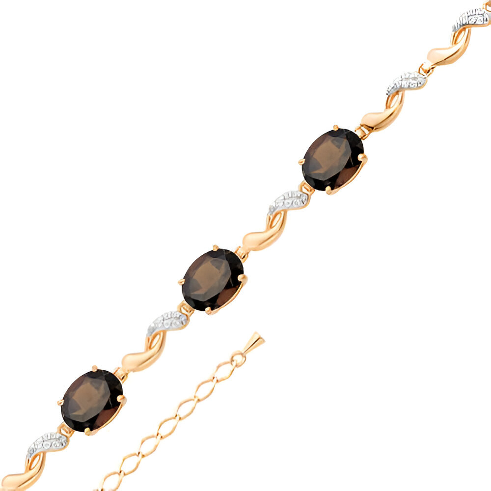 Глидерный браслет, красное золото, 585 проба, раухтопаз, фианит