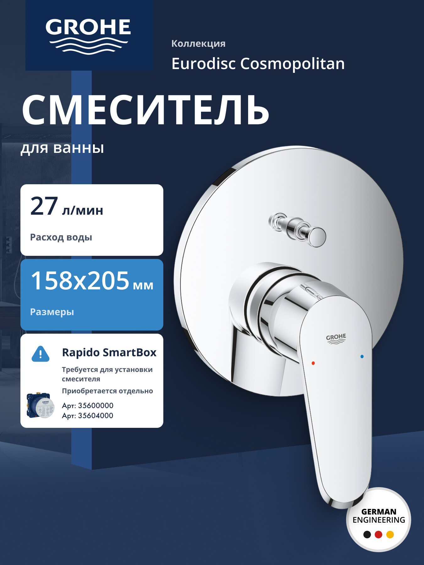 Внешняя часть смесителя для ванны GROHE Eurodisc Cosmopolitan, хром (24056002)