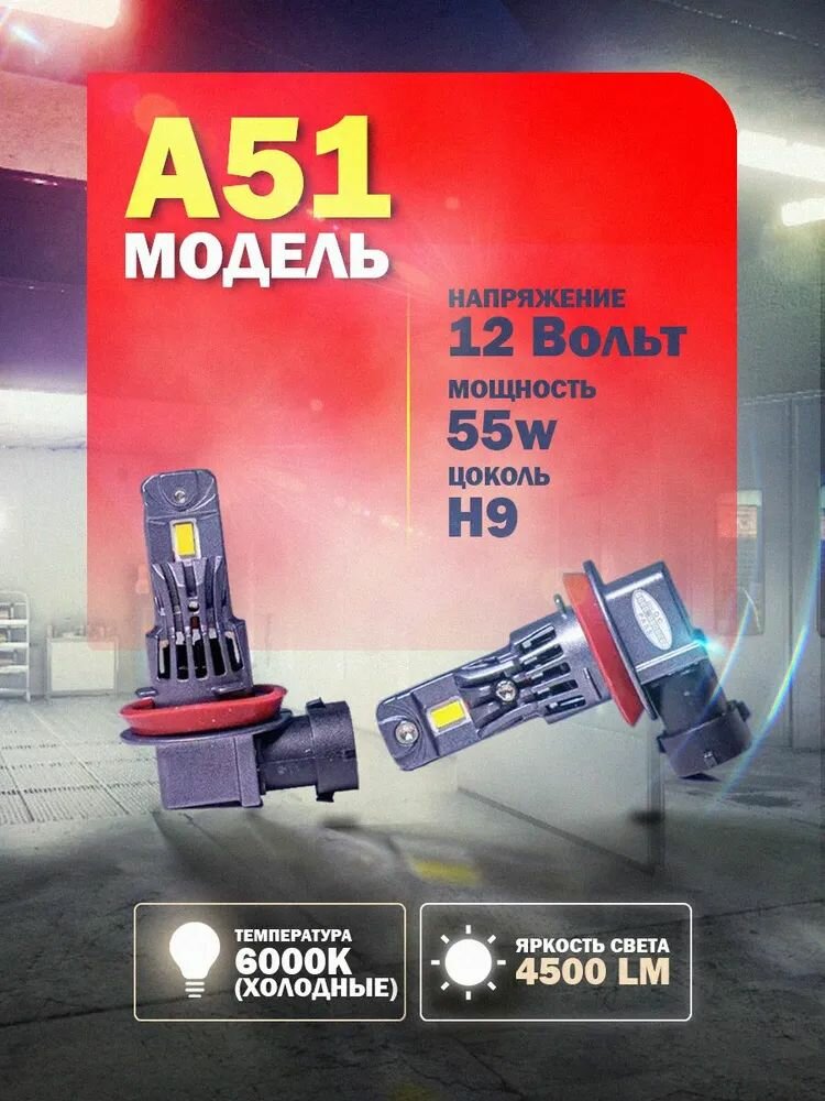Светодиодные лампы H9 для Nissan Patrol 2010-2025 / Дальний свет / LED 55W 6000K, автомобильные LED лампочки