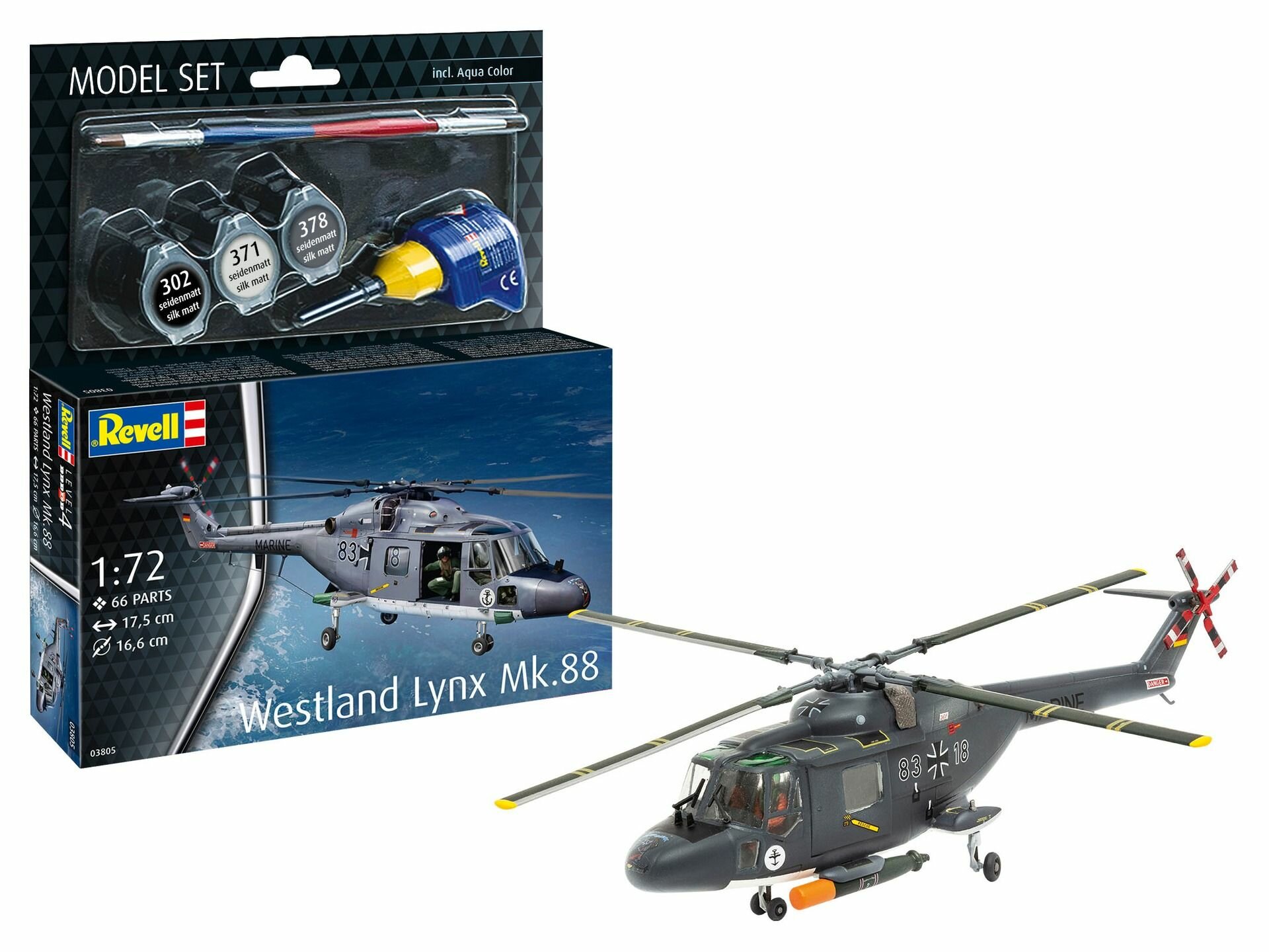Модель для сборки Revell Revell Westland Lynx Mk.88 набор для сборки в комплект также входят клей и кисти, краски, масштаб 1:72