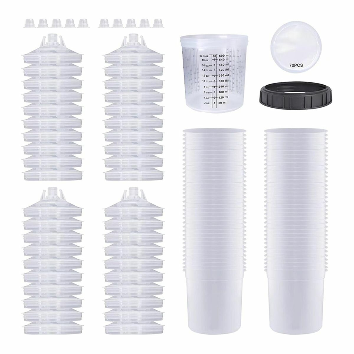 Комплект бачков для краски для автомобильного краскопульта HVLP объемом 20 унций (600 мл) с 70 съемными фильтрами и вкладышами для бачков