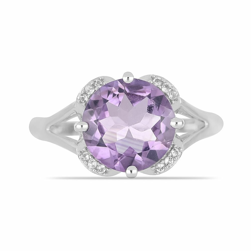 Кольцо тонкое, серебро, 925 проба, родирование, аметист