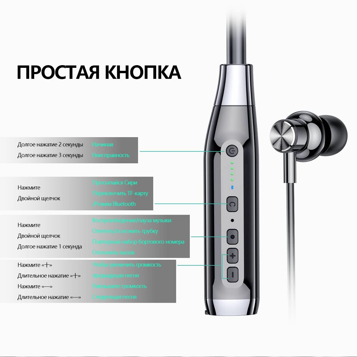 Гарнитура Bluetooth с креплением на шею, качество стереозвука A12, универсальное, 100 часов автономной работы