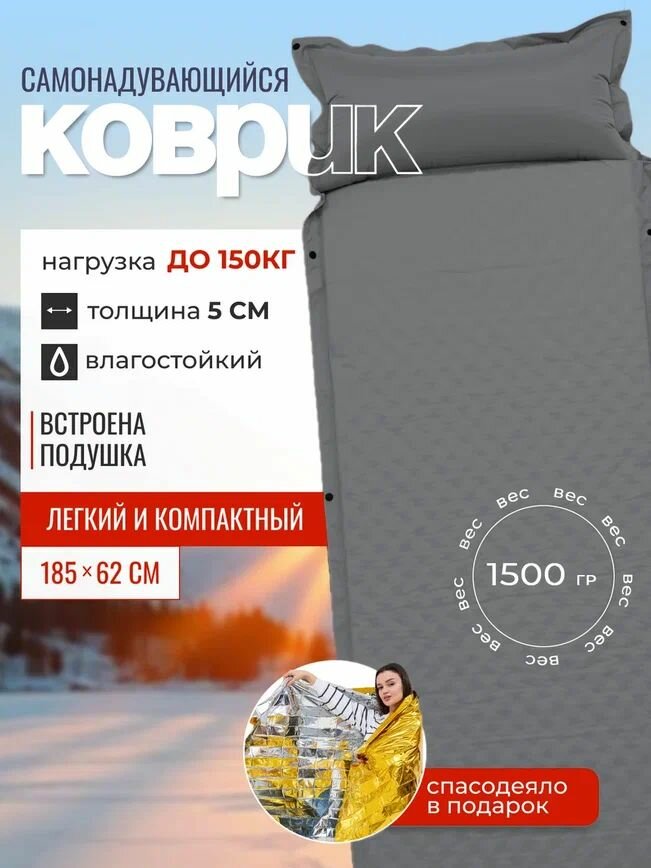 Коврик самонадувающийся Матрас туристический с подушкой