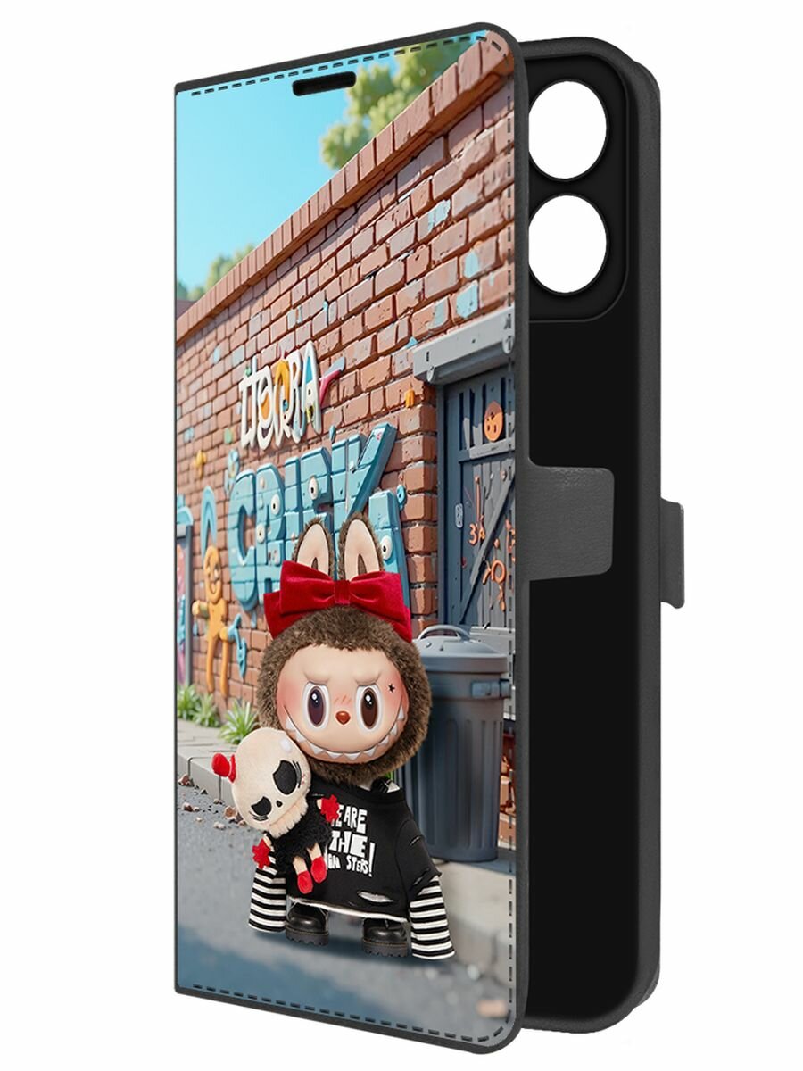 Чехол-книжка Krutoff Eco Book для Honor X7c Лабубу Поймай меня (черный)